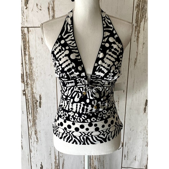 None | Swim | Nwt Black And White Halter Tankini | Poshmark